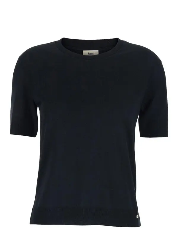 Herno Crewneck T-shirt With Logo Plate - Black