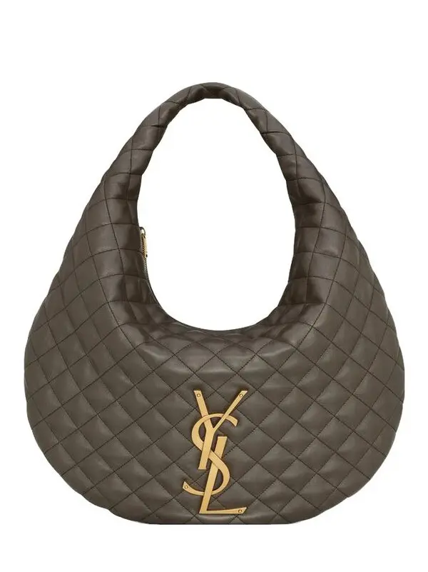 Saint Laurent Quilted Monogram Shoulder Bag - Gray