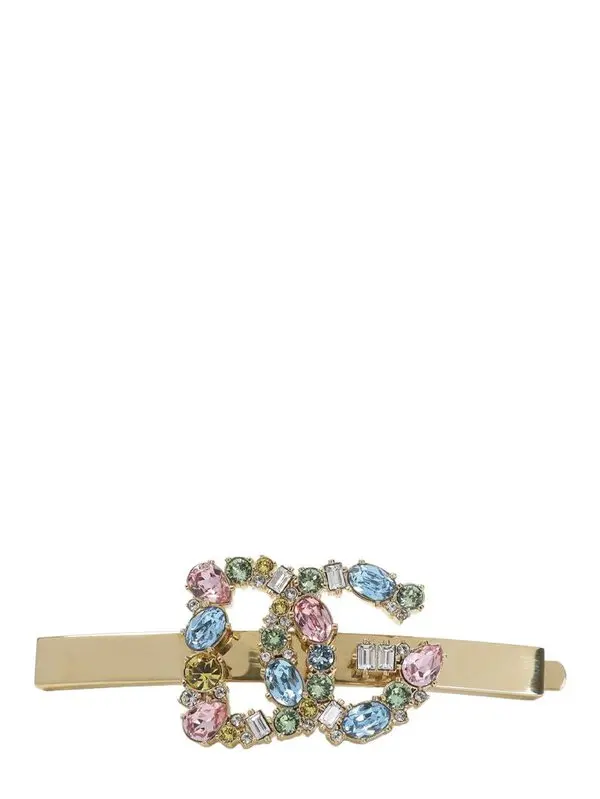 Dolce & Gabbana Gold Brass Dg Logo Pin With Crystal Embellishments - Silver