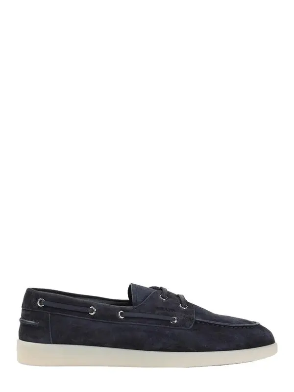 Prada Suede Low-top Boat Shoes With Artisan Finishes - Blue