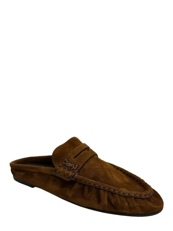 Saint Laurent Suede Loafer Mules - Brown