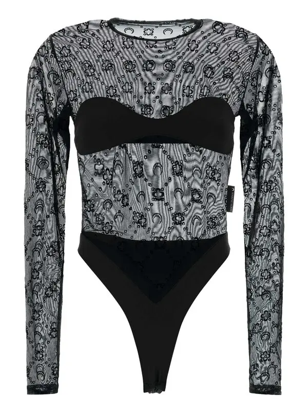 MARINE SERRE Stretch Tulle Bodysuit - Black