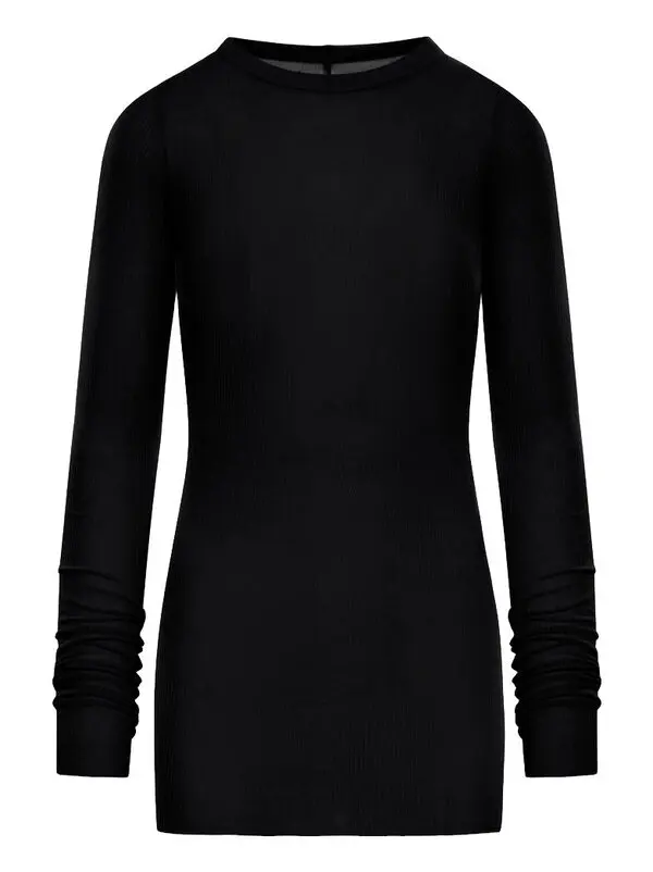 Rick Owens Ribbed Semi-transparent Crew Neck Sweater - Black