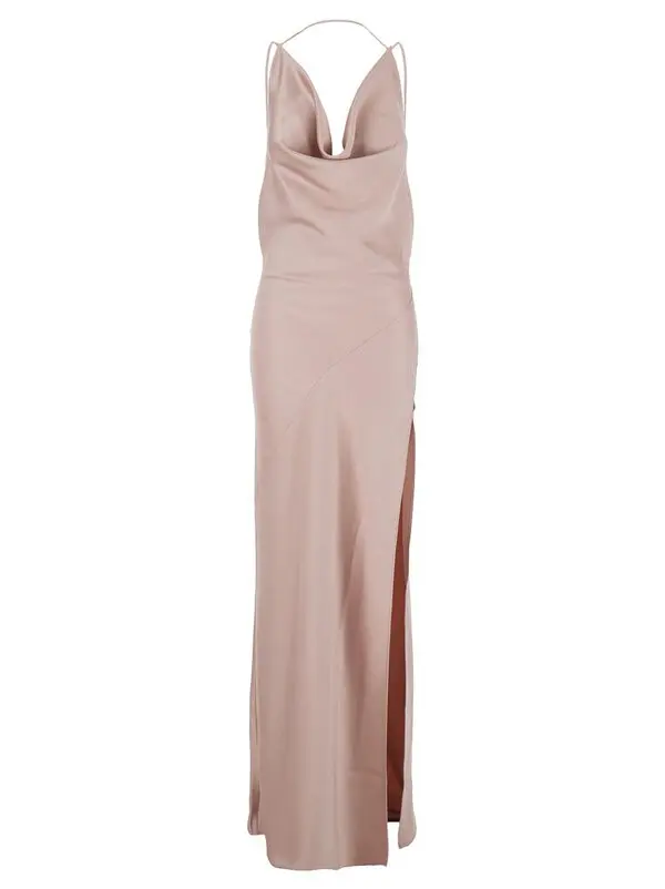 Andamane Vera" Long Dress With Draped Neckline And Front Vent - Multicolor
