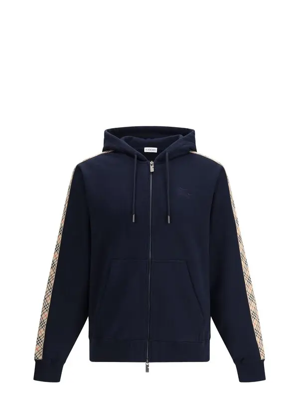 Burberry Check Trim Cotton Zip Hoodie - Blue