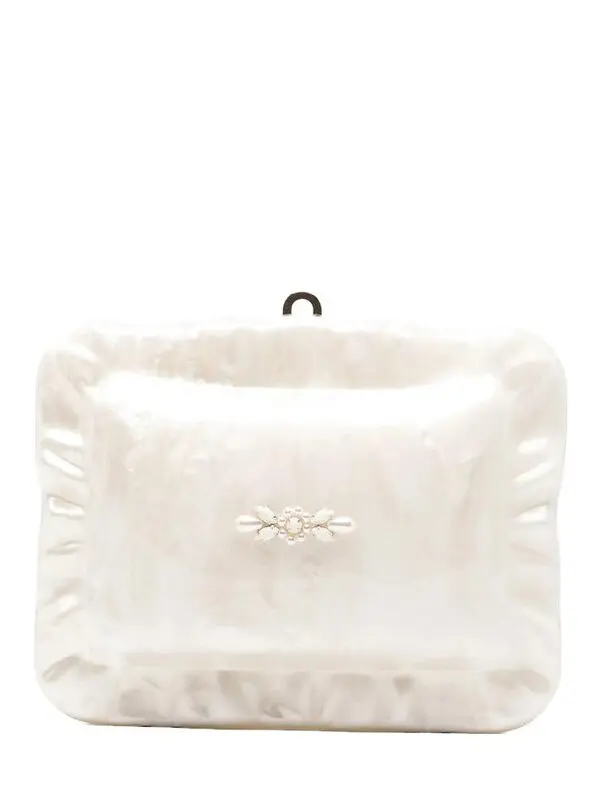 Simone Rocha Ruffled Pearl Embellishment Clutch Bag - White