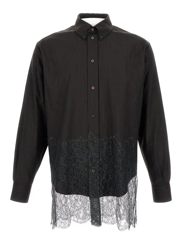 Fendi Black Pinstripe Wool And Lace Shirt - Multicolor