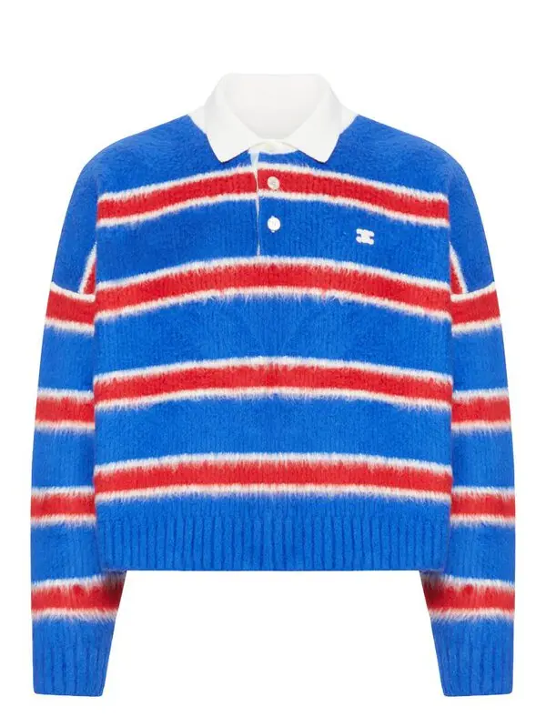 Celine Striped Sweater With Polo Style Collar - Multicolor