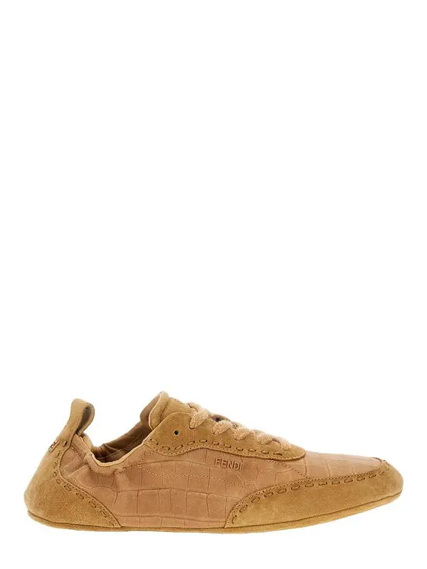 Fendi Fit Low-top Sneakers In Crocodile-embossed Calfskin - Multicolor