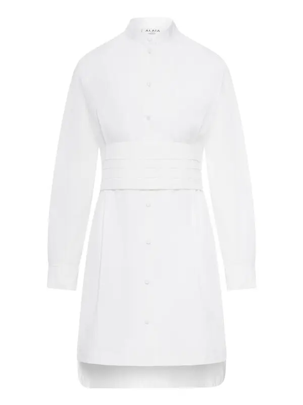 Alaïa Cotton Poplin Mandarin Collar Dress - White
