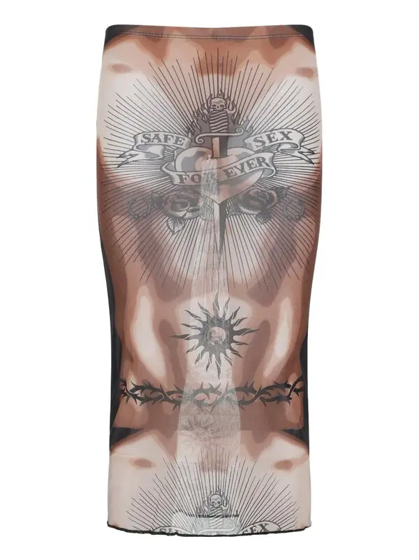 JEAN PAUL GAULTIER Safe Sex Tattoo Midi Skirt - Multicolor