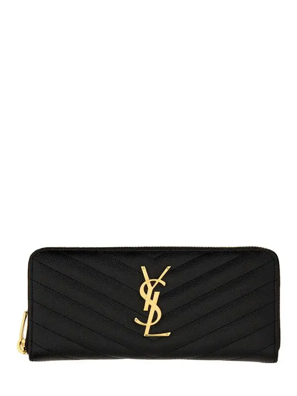 Saint Laurent Monogram Zip Around Wallet - Black