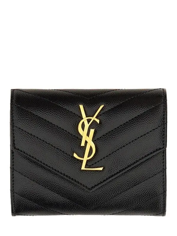 Saint Laurent Cassandre Tri-fold Compact Wallet - Black
