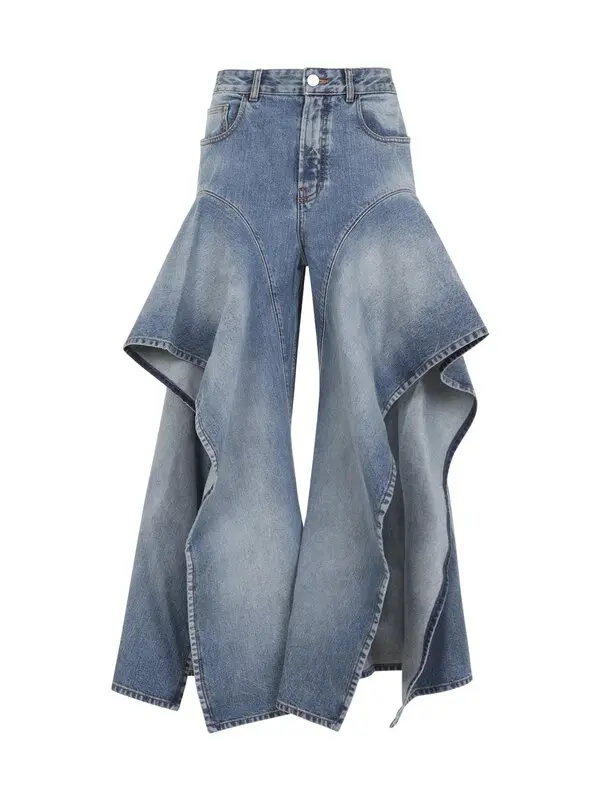 Alaïa Faded Cotton Ruffle Pants - Blue