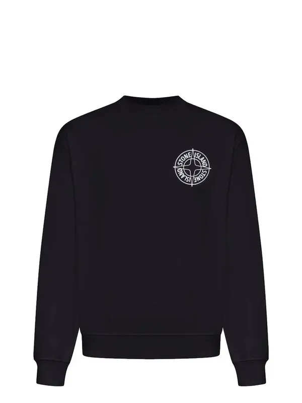 Stone Island Crew Neck Sweatshirt With Outline Compass Print - Black
