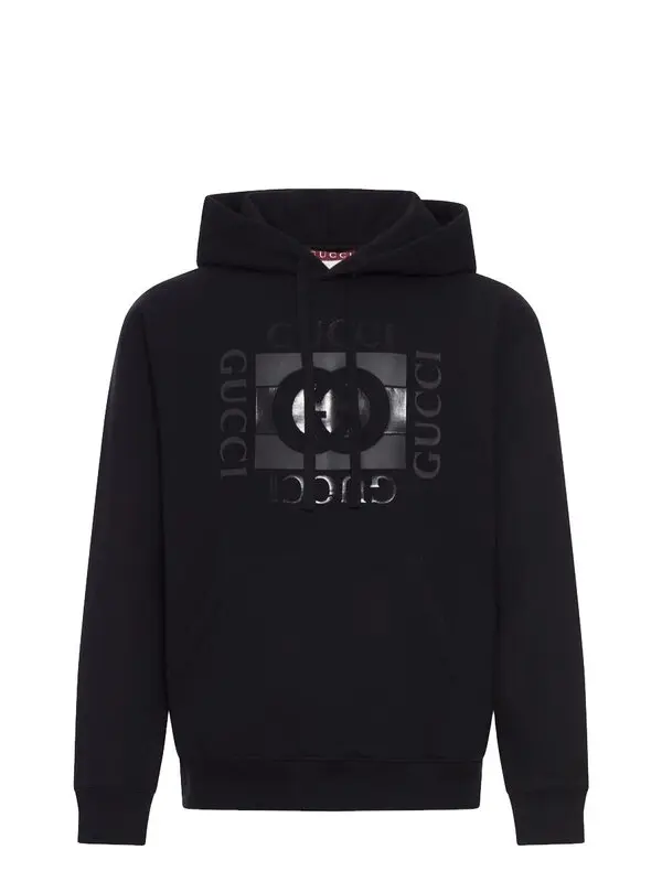 Gucci Cotton Jersey Hoodie With Gg Interlocking Print - Black