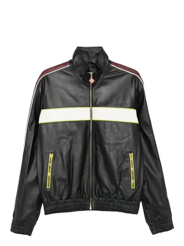 Casablanca Leather Jacket With Stripe Detailing - Black