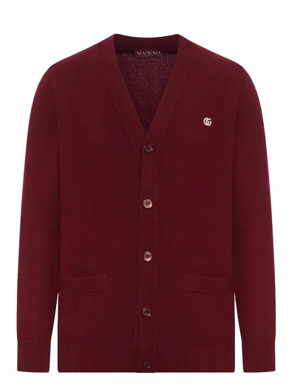Gucci Burgundy Cashmere V-neck Cardigan With Double G Embroidery - Red
