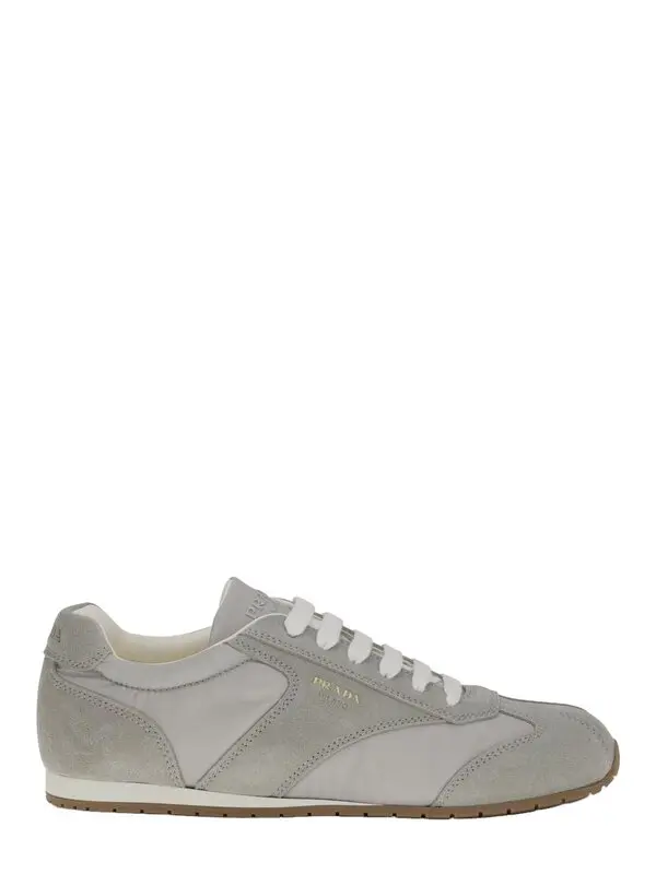 Prada Grey Suede And Nylon Lace-up Sneakers - Gray