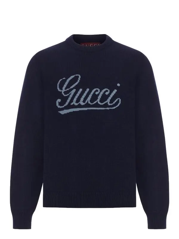 Gucci Wool Sweater With Contrasting Front Logo - Blue