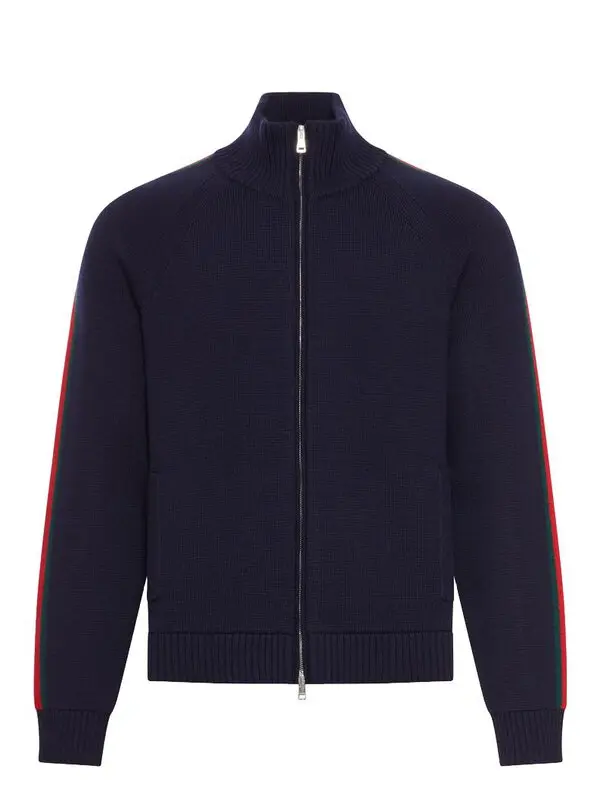 Gucci Wool Zip-up Jacket With Web Trim - Blue