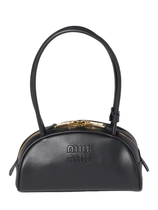 Miu Miu Embossed Logo Calf Leather Shoulder Bag - Black
