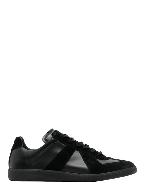 MAISON MARGIELA Calf Leather & Suede Paneled Low-top Trainers - Black