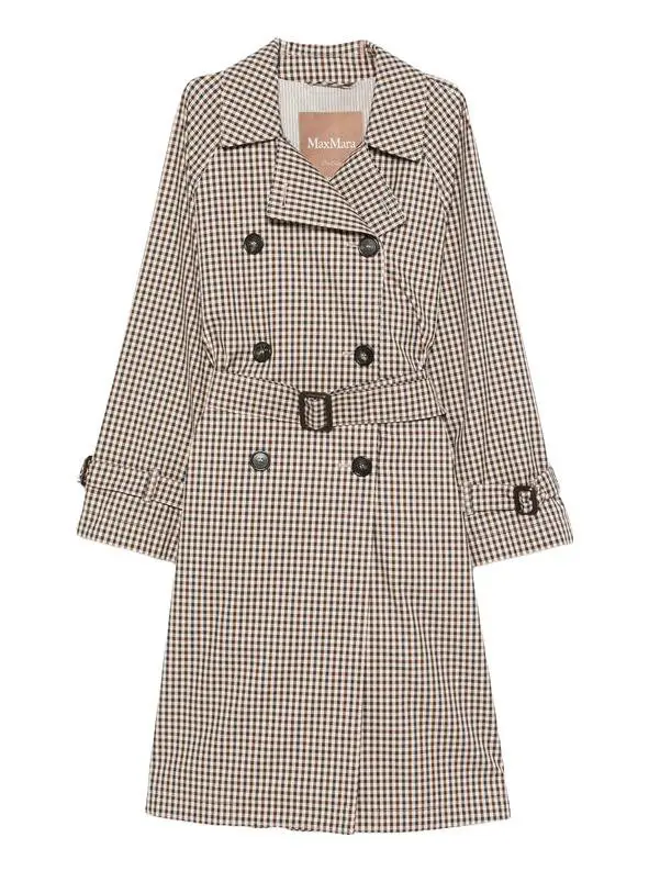Max Mara Checked Double-breasted Belted Coat - Cream
