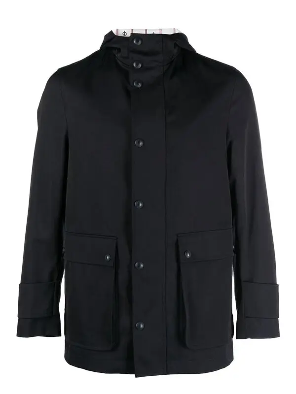 Thom Browne Simplified Snap Front Rain Parka In Nylon Tech - Blue