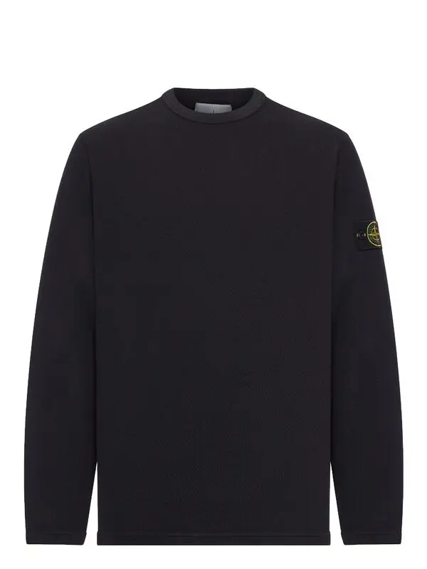 Stone Island Crewneck Sweater With Rolled Cuffs And Badge - Black