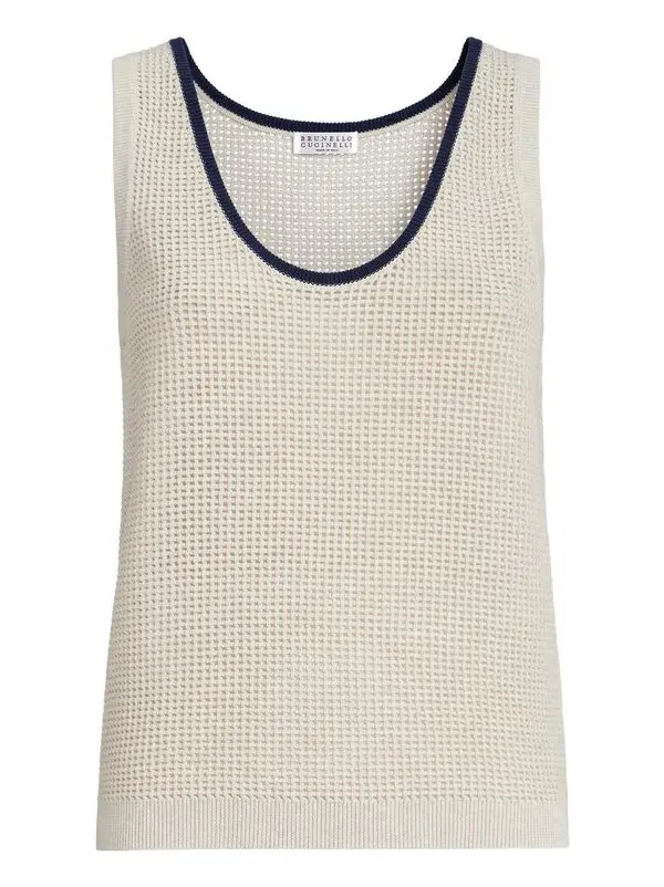 Brunello Cucinelli Sleeveless Scoop Neck Knit Top - Cream
