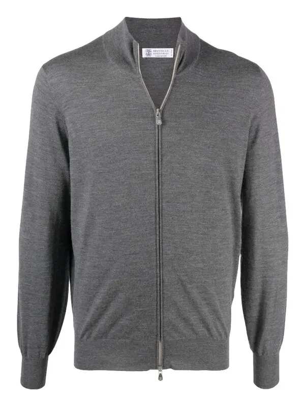 Brunello Cucinelli Grey Cashmere And Virgin Wool Zip-up Cardigan - Gray