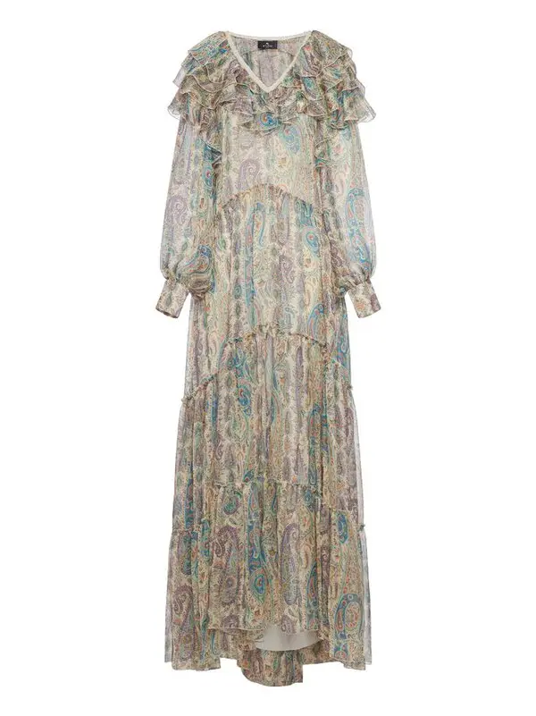 Etro Long Silk Dress With Floral Paisley Pattern - Multicolor
