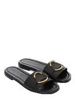 Moncler Black Leather Sandals With Gold Tone Hardware - Multicolor