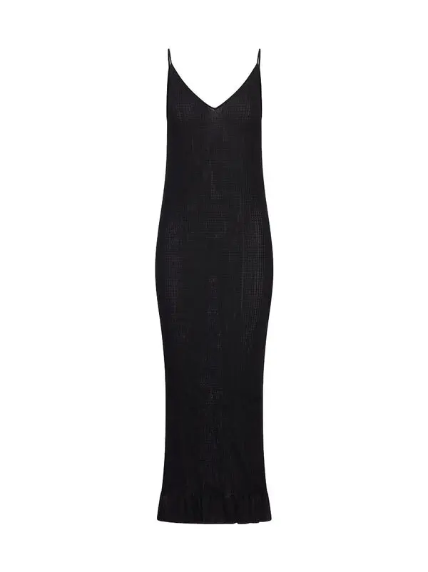 JIL SANDER V-neck Ruffled Hem Dress - Black
