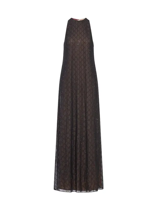 Gucci Silk Georgette Gg Monogram Dress - Black