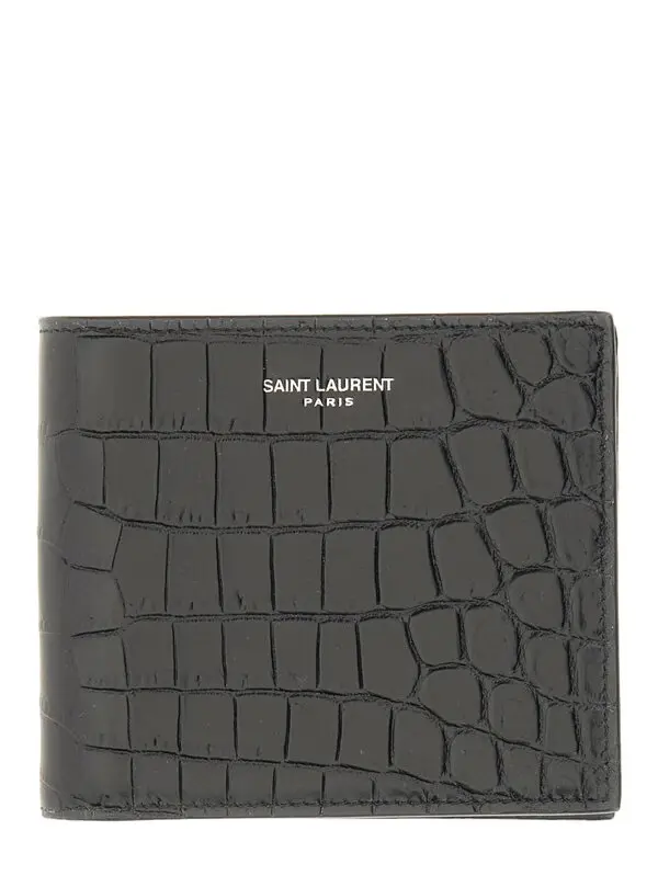 Saint Laurent Bifold Wallet With Croc Effect - Black
