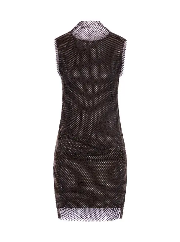 Sportmax Sleeveless Mesh Dress With Rhinestone Embellishments - Black