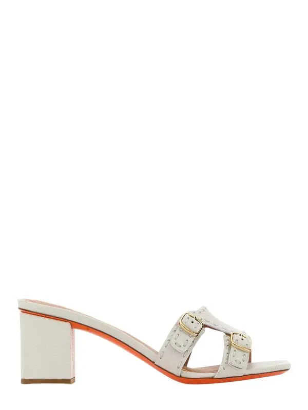 Santoni Chalk Leather Mules - White