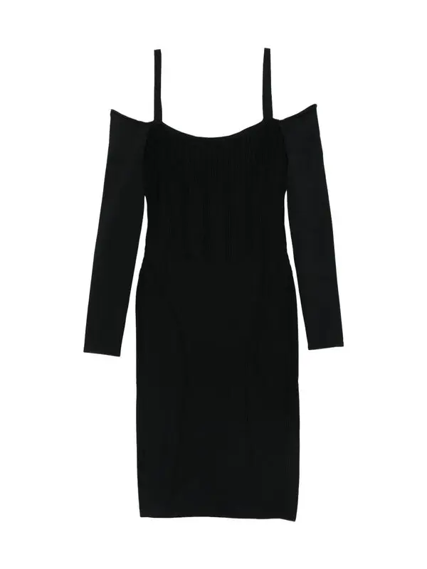MUGLER Off-shoulder Long-sleeve Midi Dress - Black