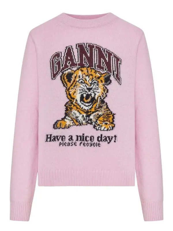 GANNI Graphic Wool Blend Sweater - Pink