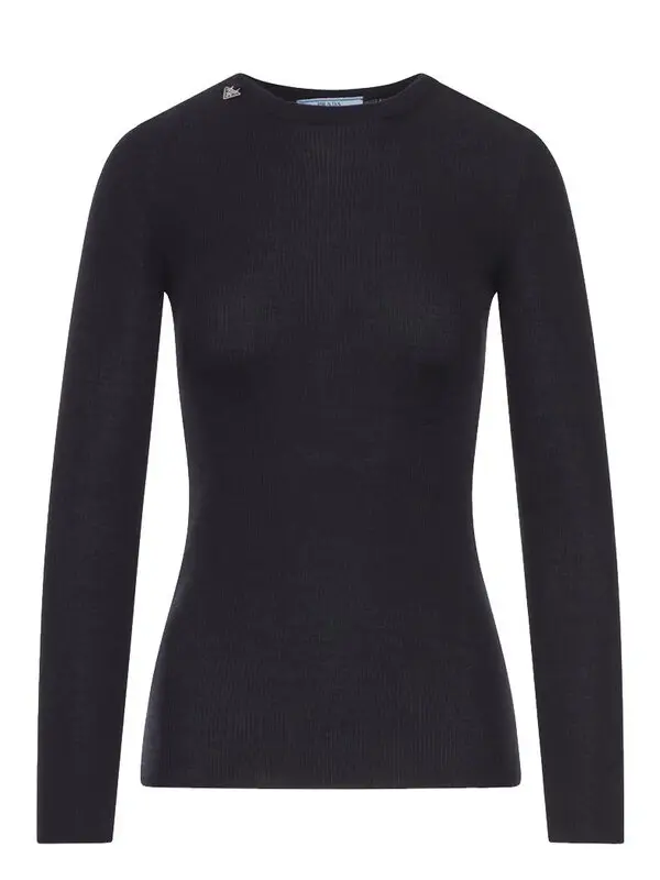 Prada Crew Neck Wool Sweater With Cutaway Shoulder - Black