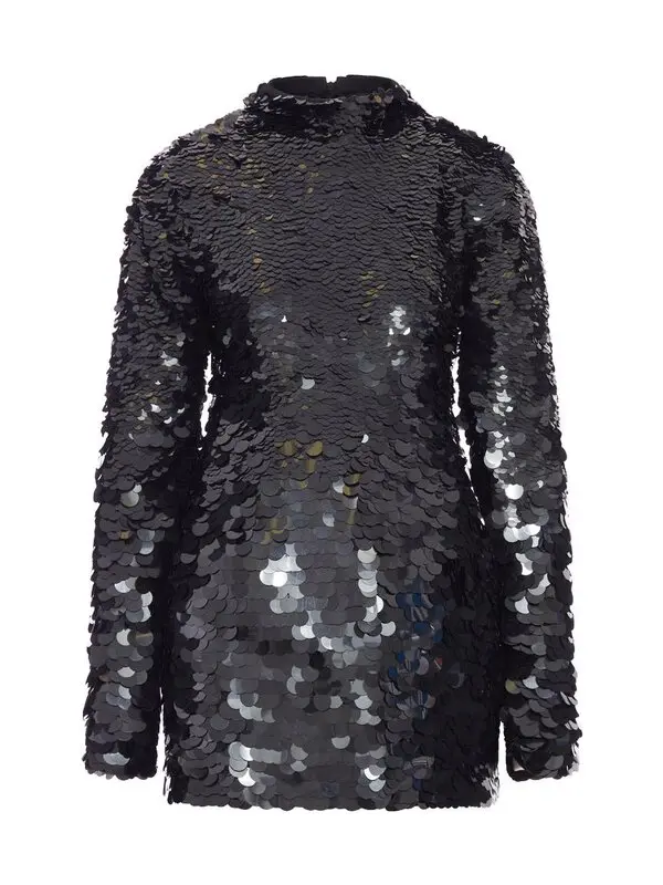 Sportmax Sequined Stand-up Collar Dress - Black