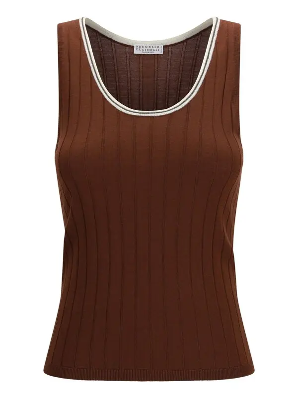 Brunello Cucinelli Ribbed Jersey Sleeveless Top - Multicolor