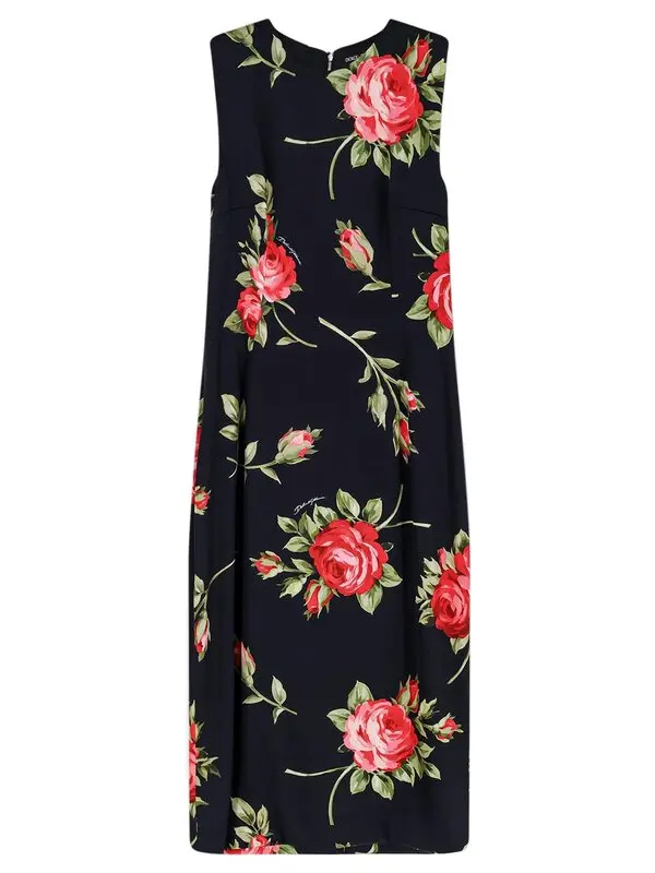 Dolce & Gabbana Viscose Dress With Rose Print - Multicolor