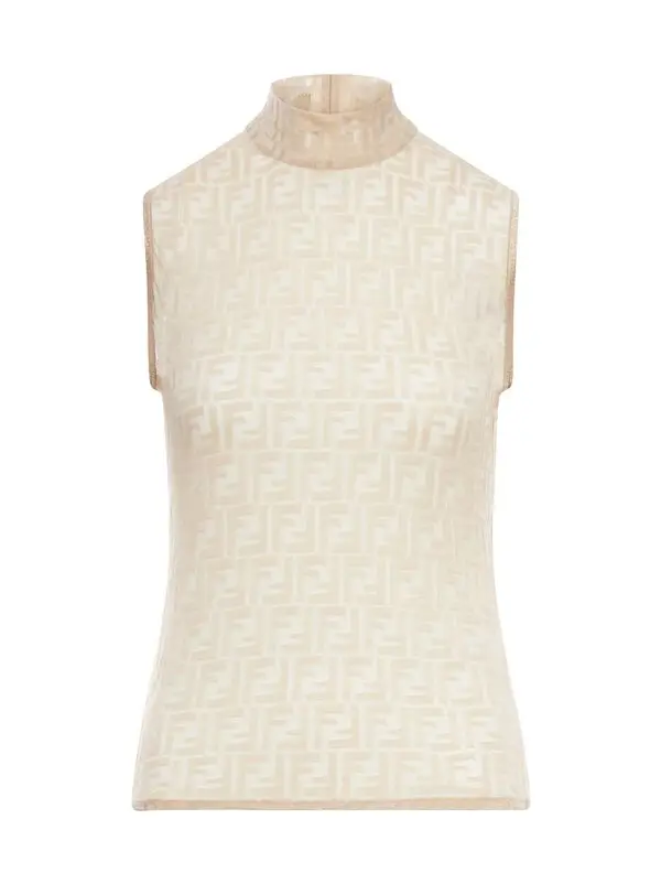 Fendi Ff Lace Sleeveless High Neck Top - Cream