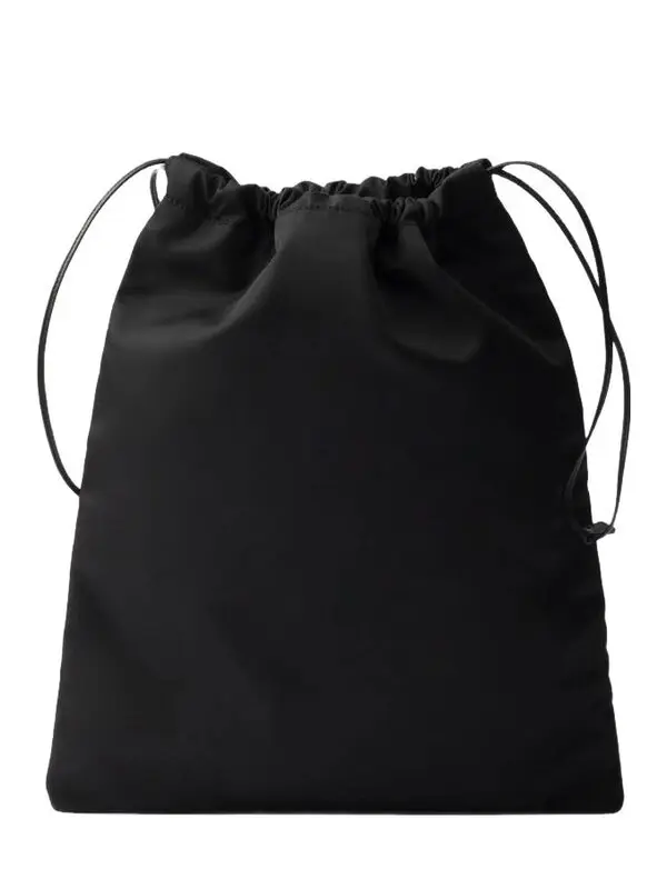 Prada Clutch Bag With Drawstring Closure And Triangle Logo Plaque - Black