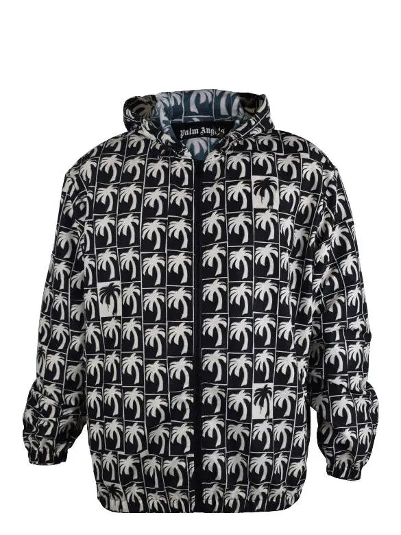 Palm Angels Palm Tree Print Nylon Windbreaker Jacket - Black