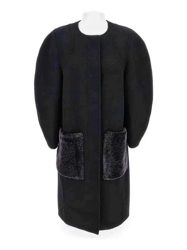 Fendi Double Wool Coat With Shearling Pockets - Multicolor