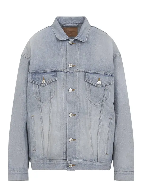 Balenciaga Cotton Denim Jacket With Logo Detail - Blue
